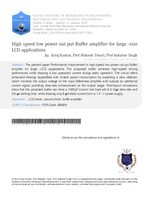 (PDF) A high-speed low-power output buffer amplifier for large-size LCD applications