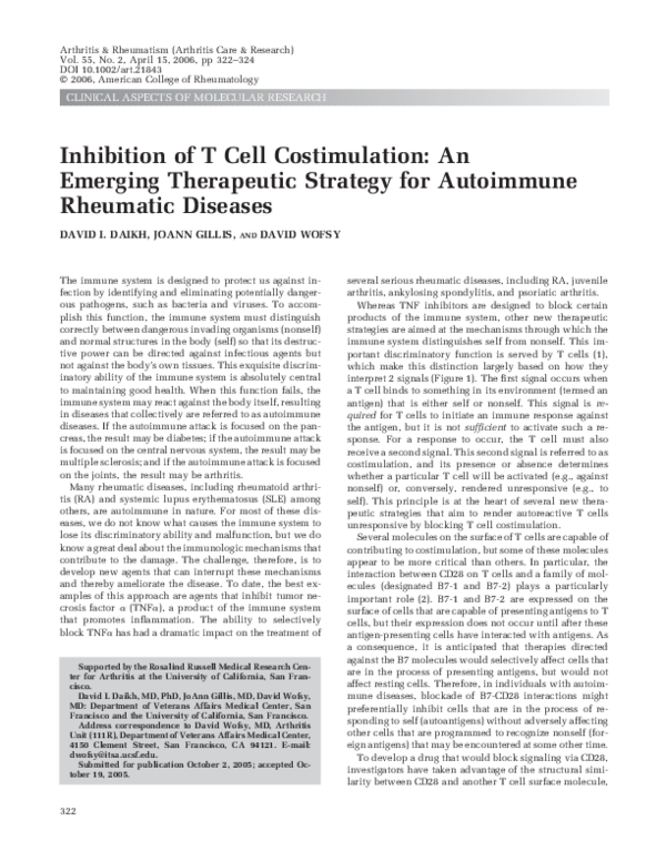 (PDF) Inhibition of T cell costimulation: An emerging therapeutic strategy for autoimmune ...