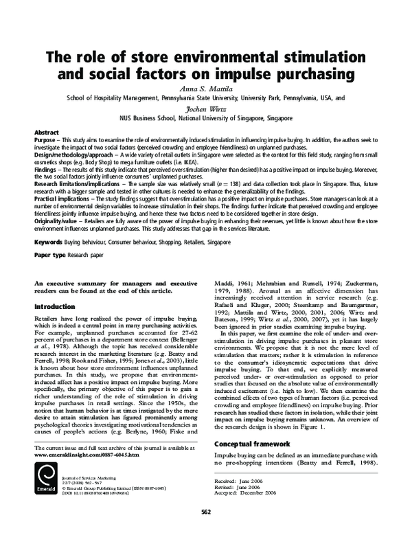(PDF) The role of store environmental stimulation and social factors on ...