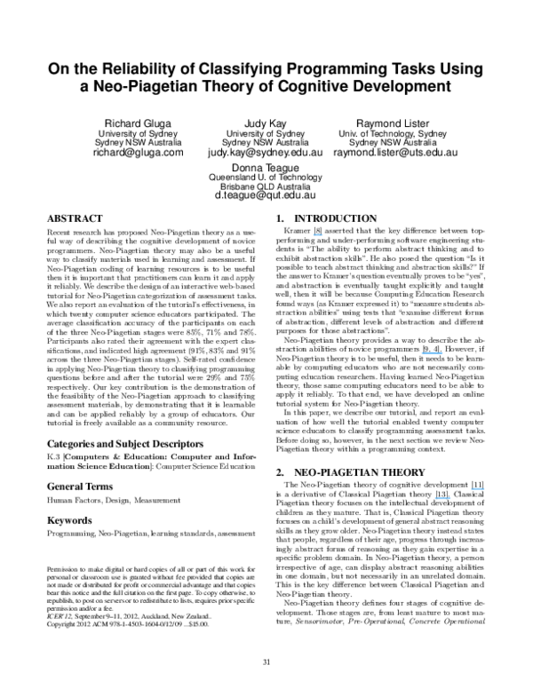 (PDF) On the reliability of classifying programming tasks using a neo-piagetian theory of ...