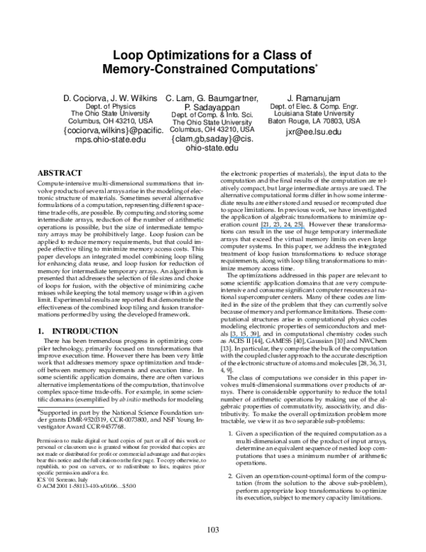 (PDF) Loop optimization for a class of memory-constrained computations
