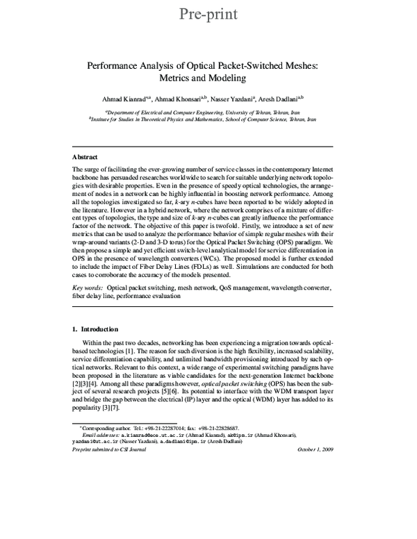 (PDF) Performance analysis of an optical packet switch with shared parametric wavelength converters