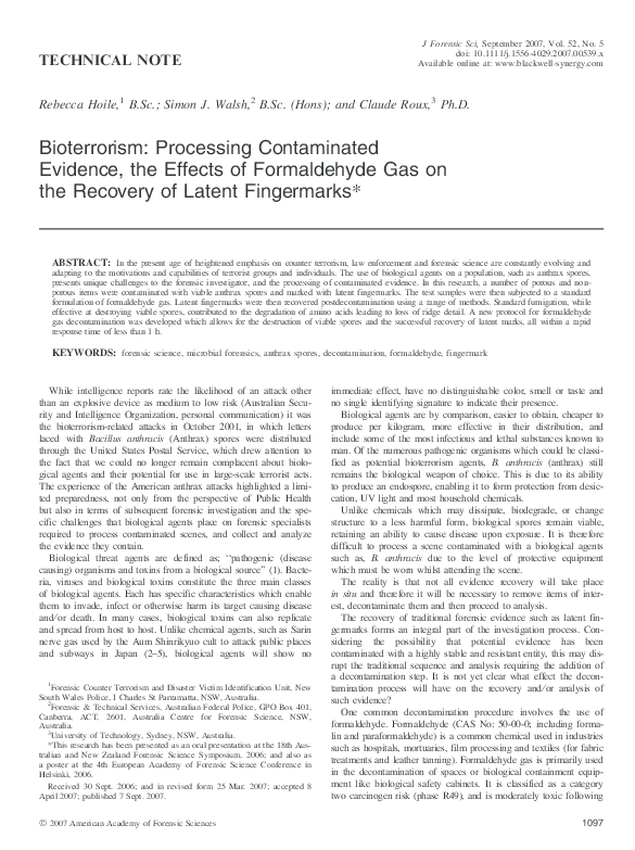 (PDF) Bioterrorism: Processing Contaminated Evidence, the Effects of ...