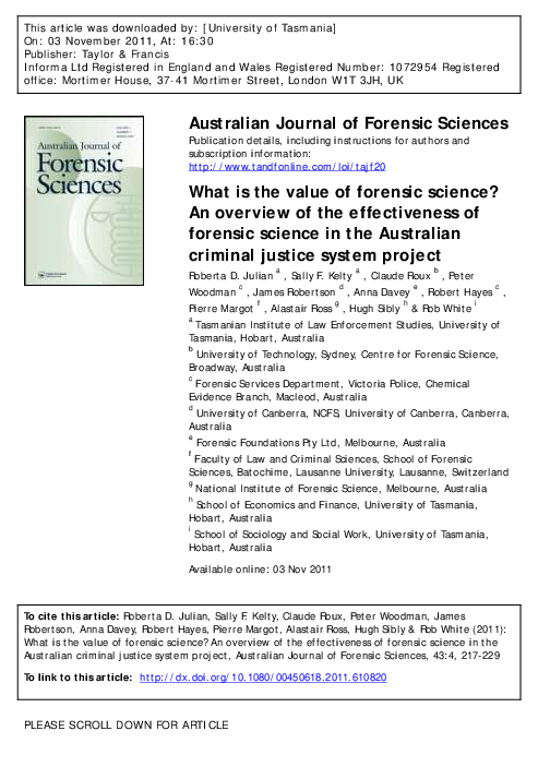 (PDF) What is the value of forensic science? An overview of the ...