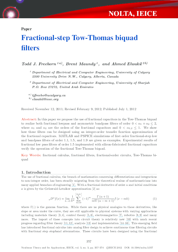(PDF) Fractional-step Tow-Thomas biquad filters