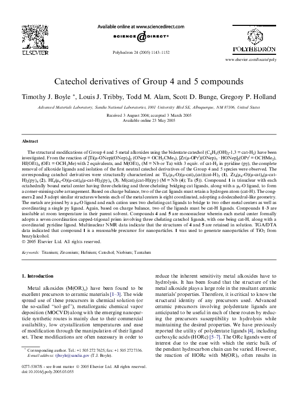 (PDF) Catechol derivatives of Group 4 and 5 compounds