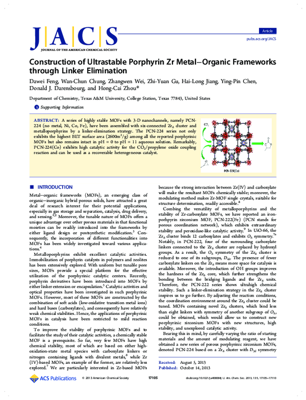 (PDF) Construction of Ultrastable Porphyrin Zr Metal–Organic Frameworks ...