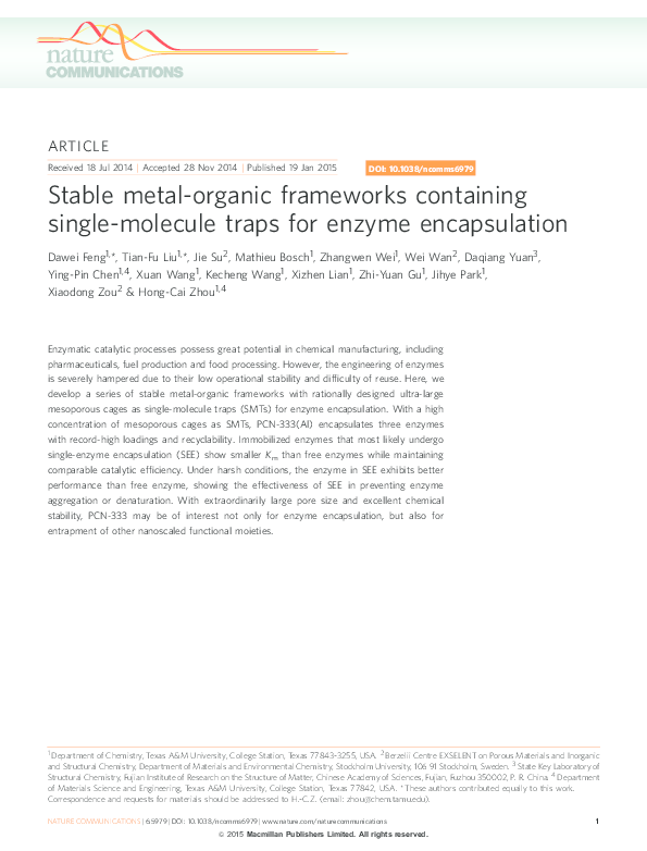 (PDF) Stable metal-organic frameworks containing single-molecule traps ...