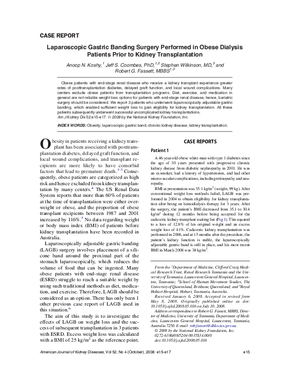(PDF) Laparoscopic Adjustable Gastric Banding Surgery for Morbid ...