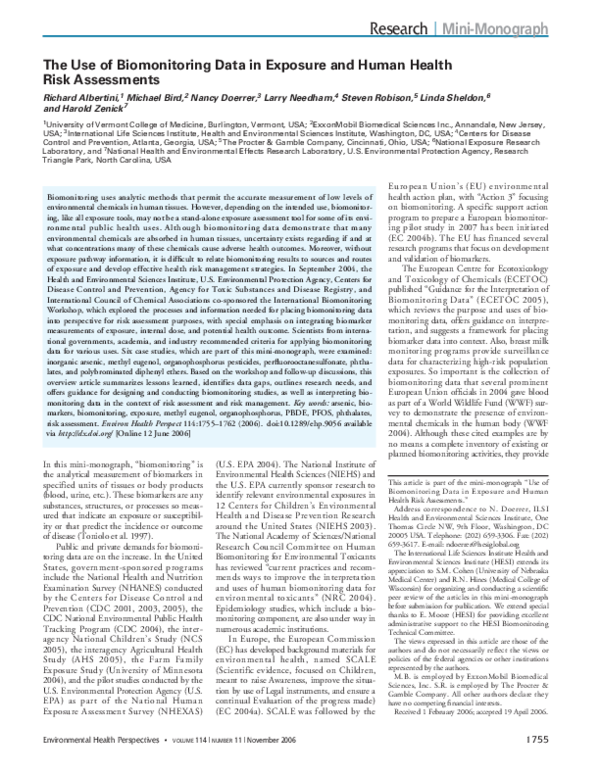 (PDF) The Use Of Biomonitoring Data In Exposure And Human Health Risk ...