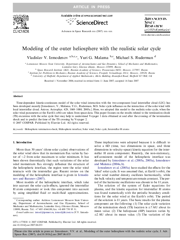 (PDF) Heliospheric Modeling During Solar Cycles