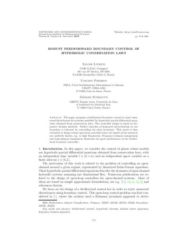 Pdf Robust Feedforward Boundary Control Of Hyperbolic Conservation Laws