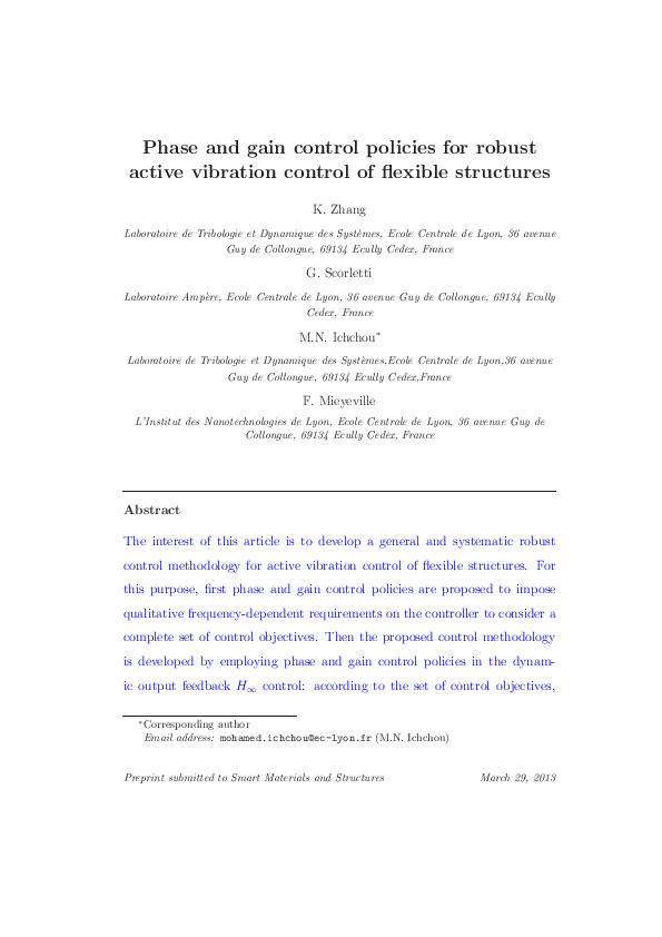Pdf Phase And Gain Control Policies For Robust Active Vibration Control Of Flexible Structures