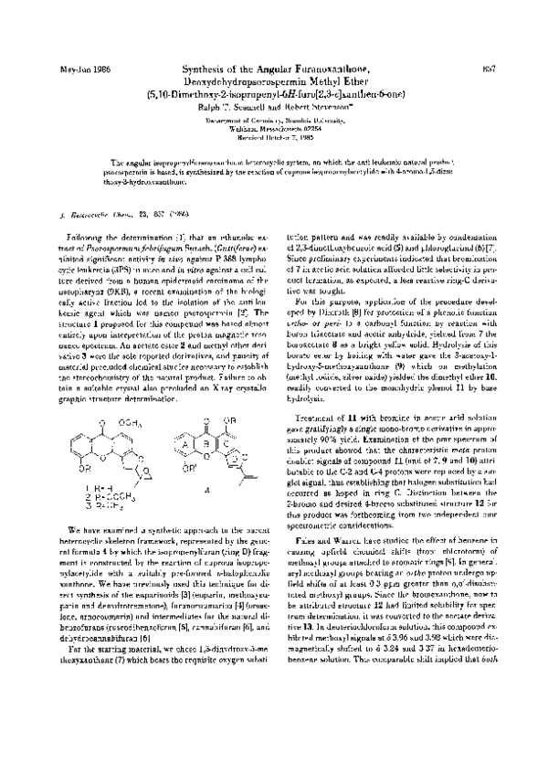 (PDF) Synthesis of the angular furanoxanthone, deoxydehydropsorospermin ...