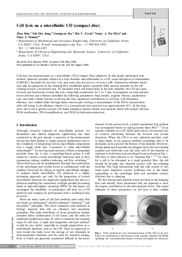 (PDF) Cell lysis on a microfluidic CD (compact disc)