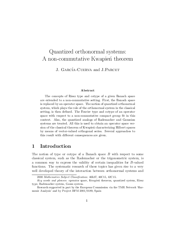 (PDF) Quantized orthonormal systems: A non-commutative Kwapień theorem
