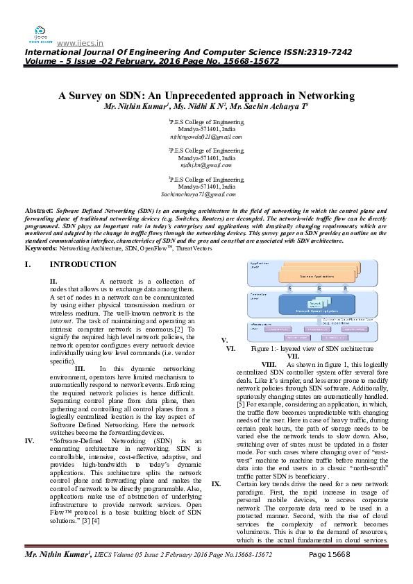 (DOC) A Survey on SDN: An Unprecedented approach in Networking