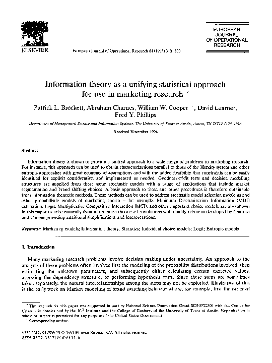 (PDF) Information theory as a unifying statistical approach for use in ...