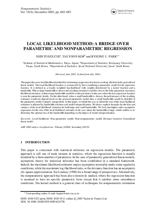 (PDF) Local likelihood method: a bridge over parametric and nonparametric regression