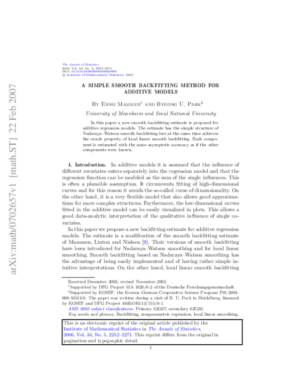 (PDF) A simple smooth backfitting method for additive models