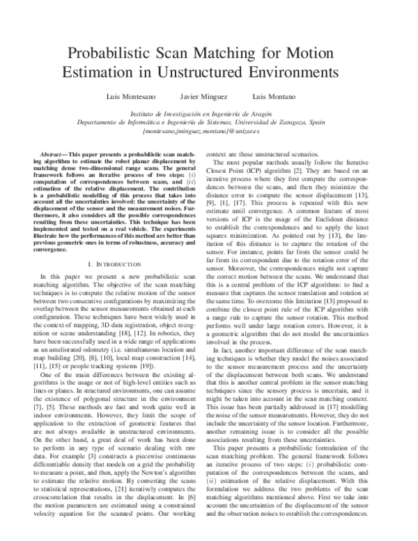 (PDF) Probabilistic scan matching for motion estimation in unstructured environments