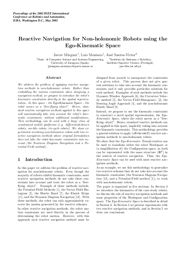 (PDF) Reactive navigation for non-holonomic robots using the ego-kinematic space