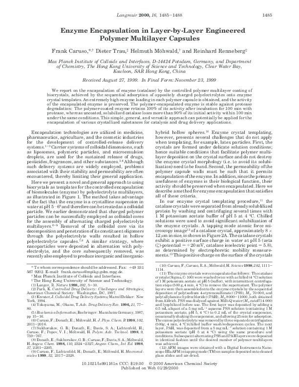 (PDF) Enzyme Encapsulation in Layer-by-Layer Engineered Polymer ...