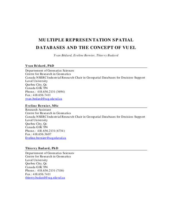 (PDF) MULTIPLE REPRESENTATION SPATIAL DATABASES AND THE CONCEPT OF VUEL