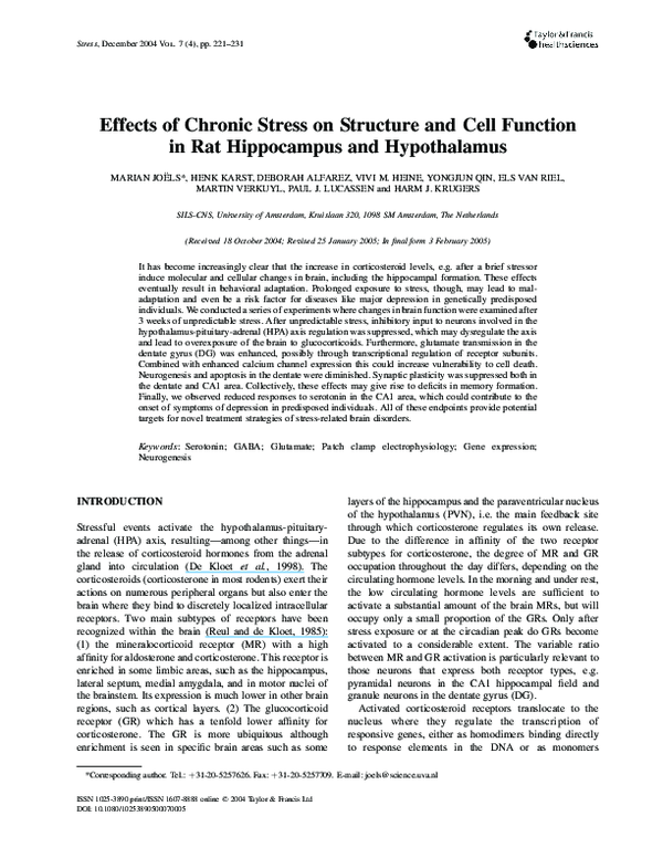 (PDF) Effects of Chronic Stress on Structure and Cell Function in Rat ...