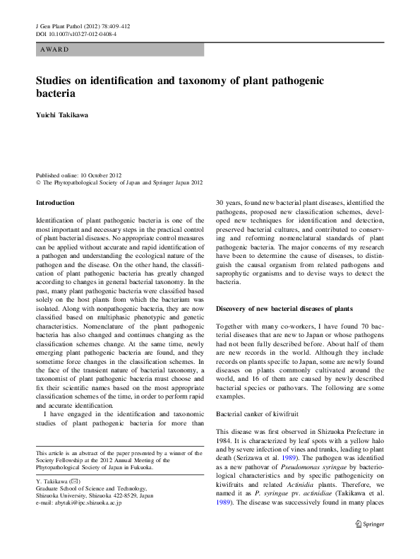 (PDF) Studies on identification and taxonomy of plant pathogenic bacteria