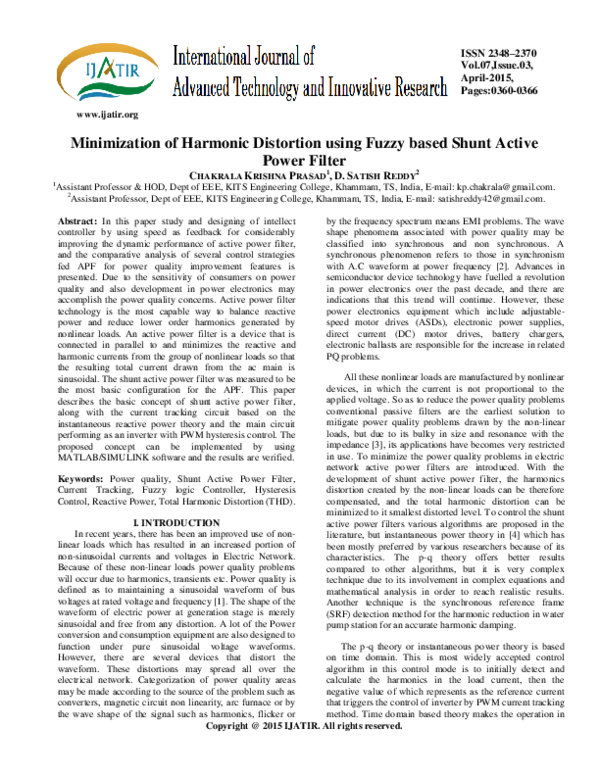 (PDF) Minimization of Harmonic Distortion using Fuzzy based Shunt Active Power Filter