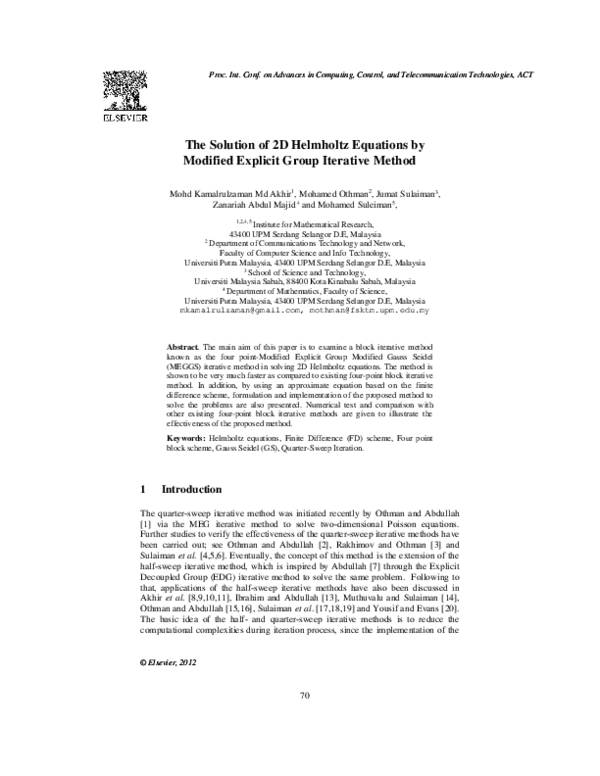 Pdf The Solution Of 2d Helmholtz Equations By Modified Explicit Group Iterative Method