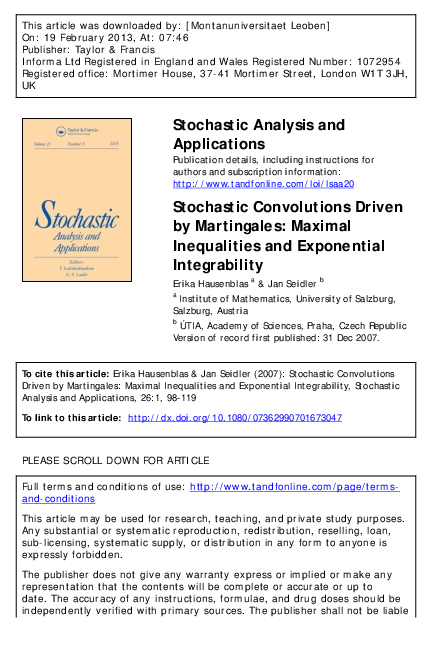 Pdf Stochastic Convolutions Driven By Martingales Maximal Inequalities And Exponential