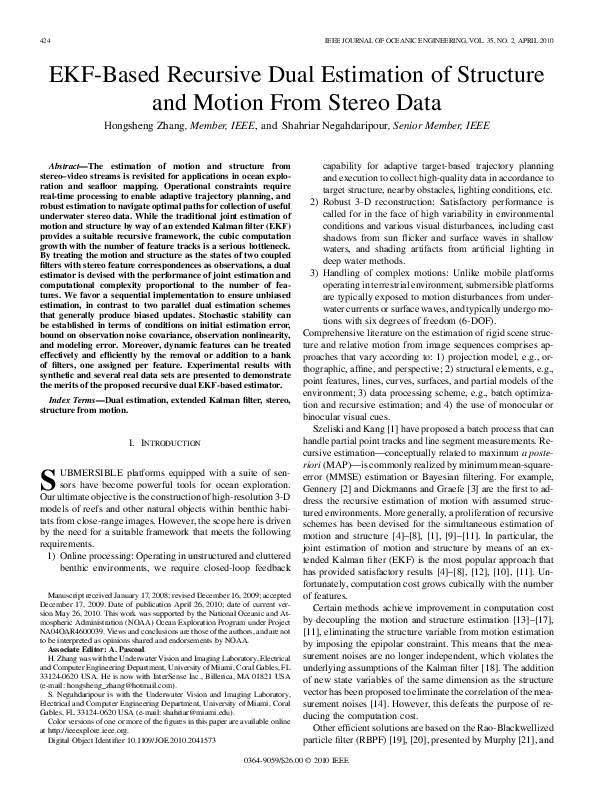 Pdf Ekf Based Recursive Dual Estimation Of Structure And Motion From