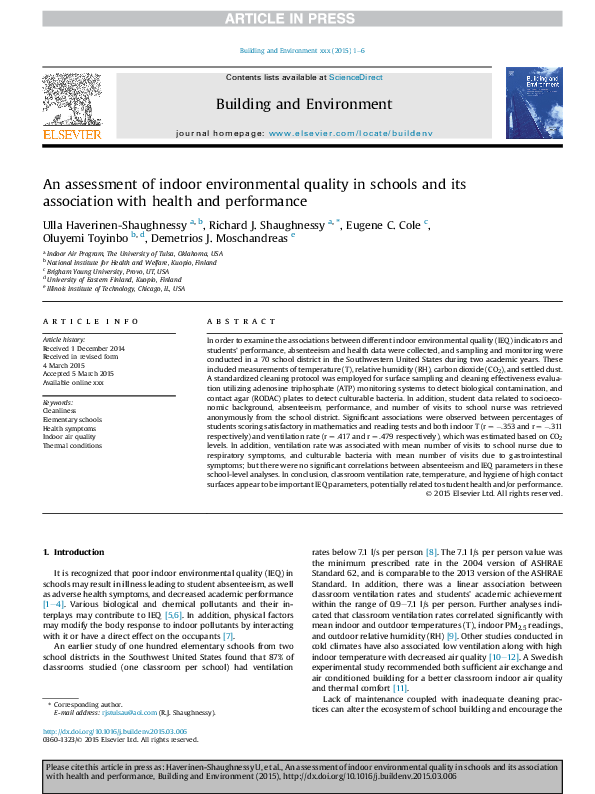 (PDF) An assessment of indoor environmental quality in schools and its ...