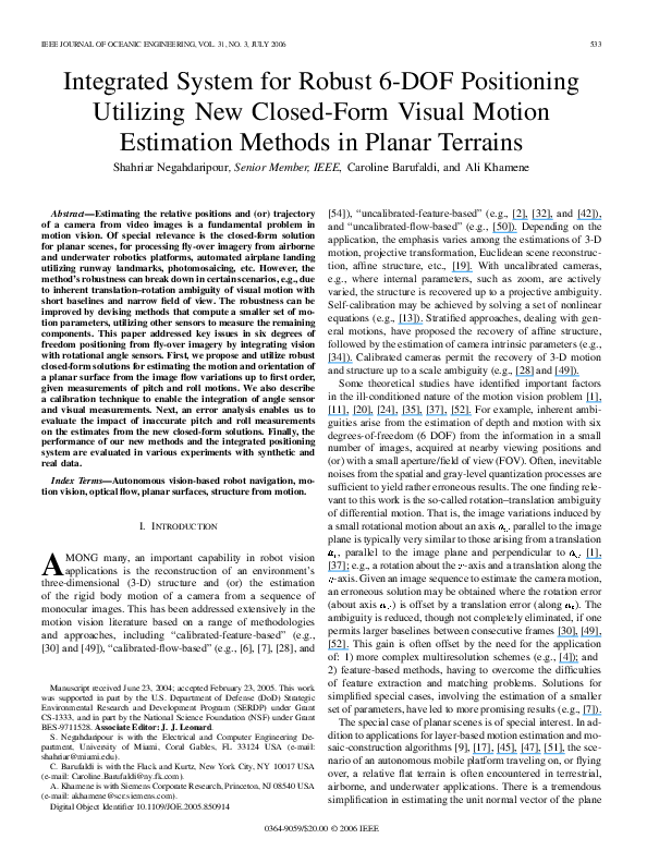 (PDF) Integrated System for Robust 6-DOF Positioning Utilizing New Closed-Form Visual Motion ...