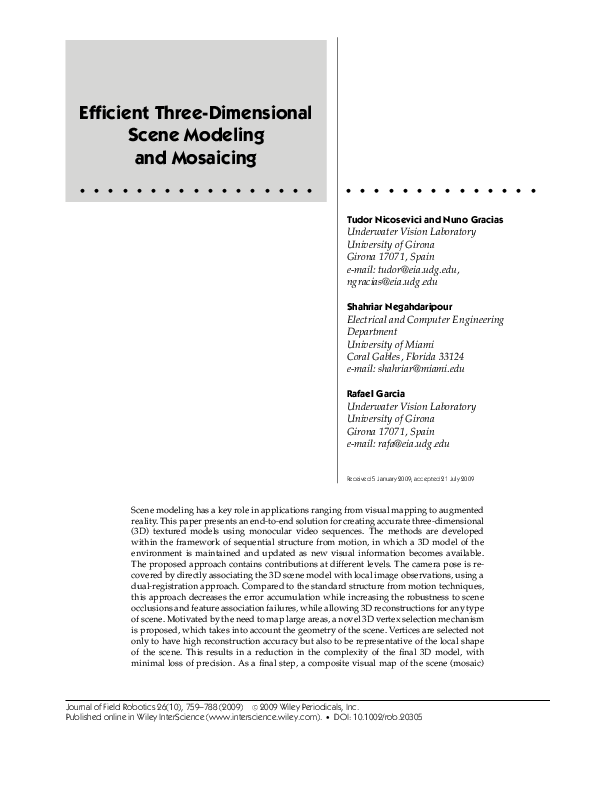 (PDF) Efficient three-dimensional scene modeling and mosaicing | Shahriar Negahdaripour ...