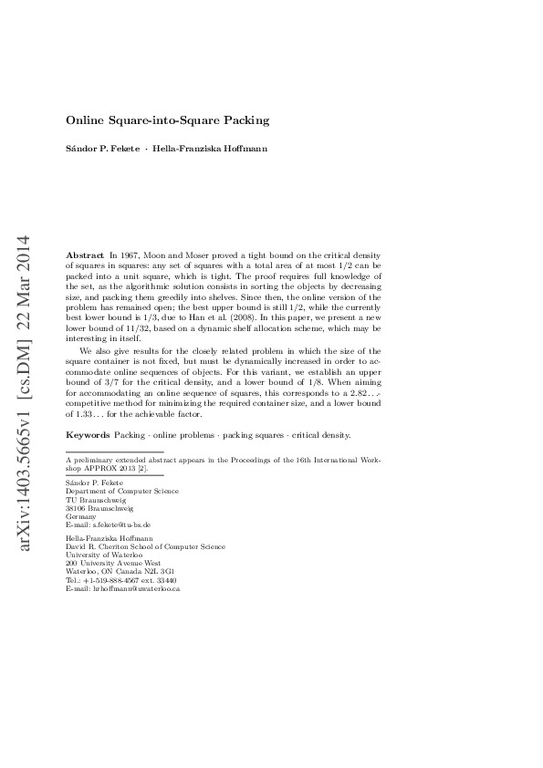 (PDF) Online Square-into-Square Packing