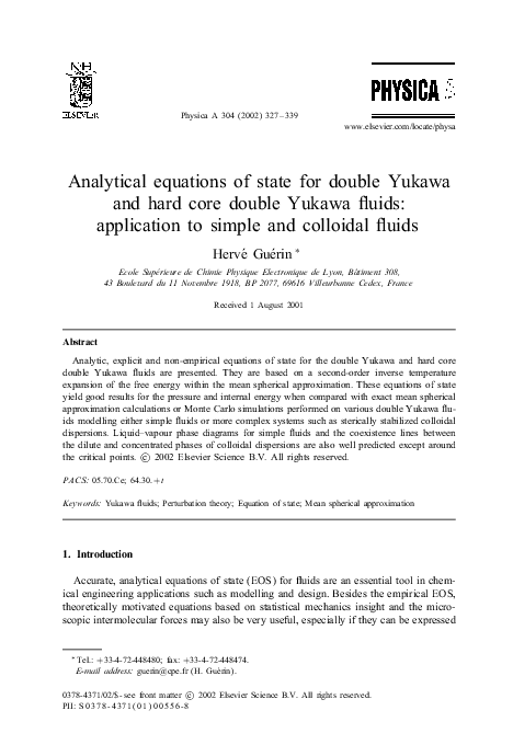 (PDF) Analytical equations of state for double Yukawa and hard core ...