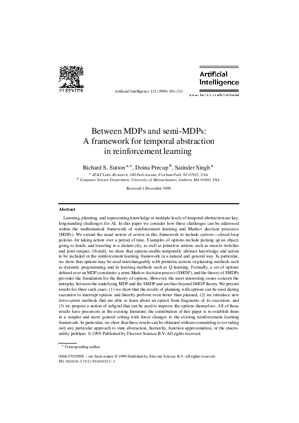 (PDF) Between MDPs and semi-MDPs: A framework for temporal abstraction in reinforcement learning