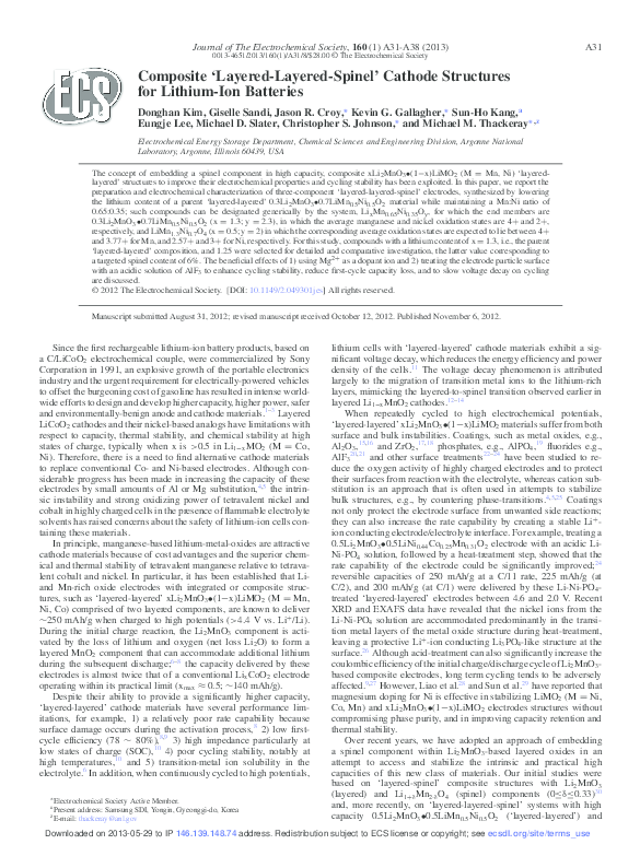 (PDF) Stabilized Layered-Layered-Spinel Cathode Materials for Lithium ...