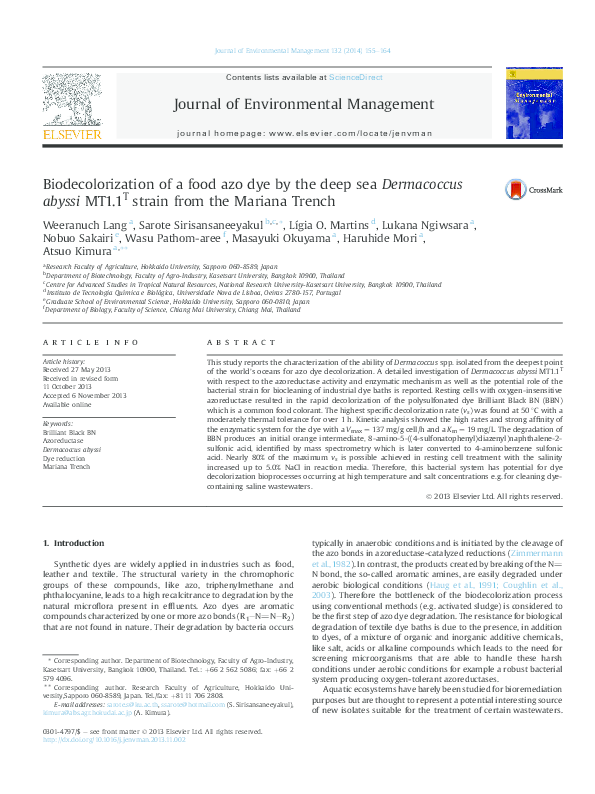 (PDF) Azo Dye Biodecolorization by Dermacoccus abyssi