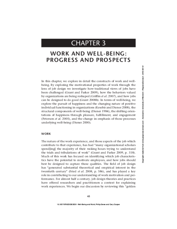 (PDF) WORK AND WELL-BEING: PROGRESS AND PROSPECTS