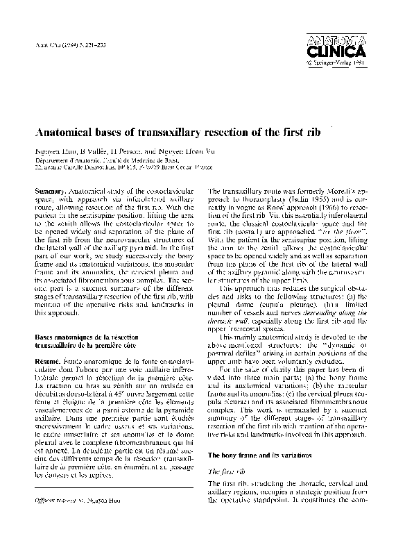(PDF) Anatomical bases of transaxillary resection of the first rib