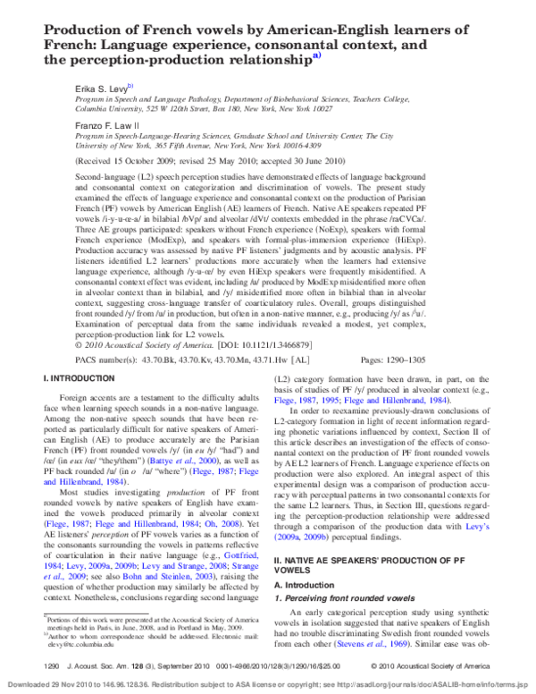 (PDF) Production of French vowels by American-English learners of ...