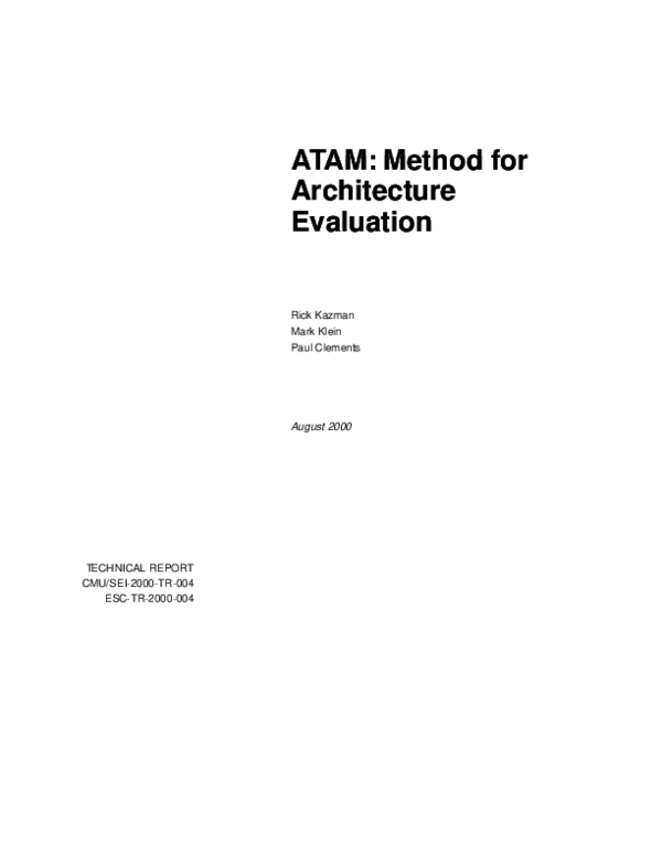 (PDF) ATAM: Method for Architecture Evaluation