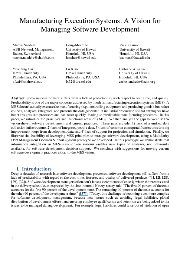 (PDF) Manufacturing execution systems: A vision for managing software development