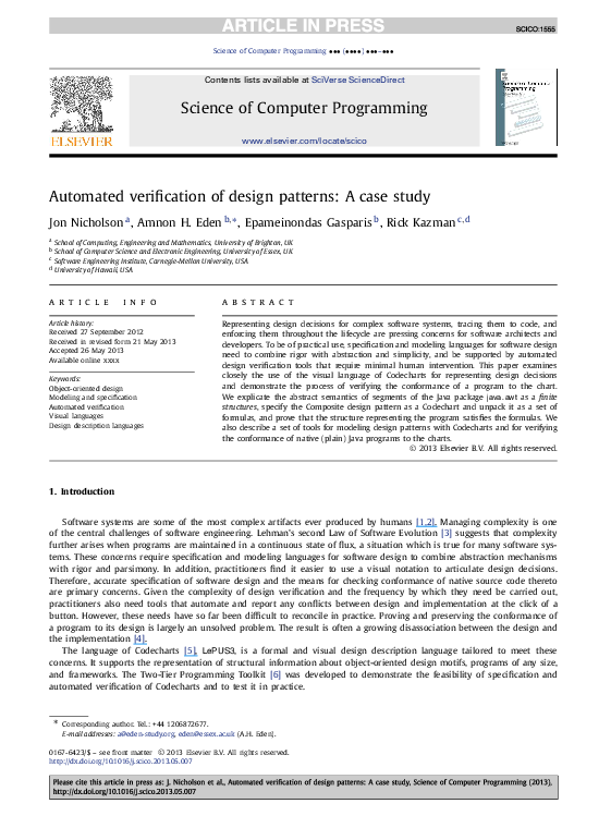 (PDF) Automated verification of design patterns: A case study