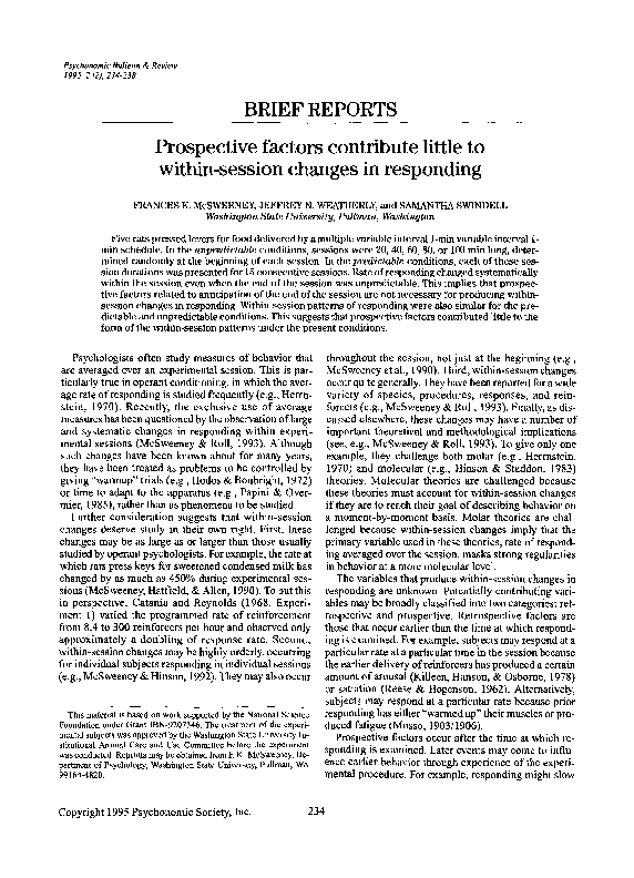 (PDF) Prospective factors contribute little to within-session changes in responding