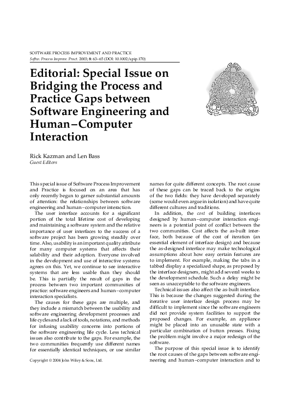 (PDF) Special issue on bridging the process and practice gaps between ...